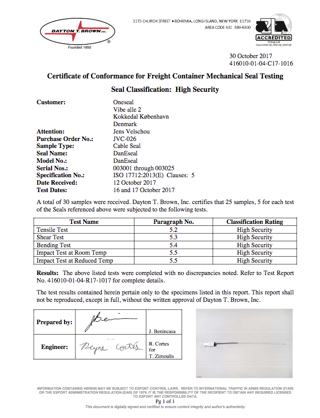 Oneseal - ISO Certificates